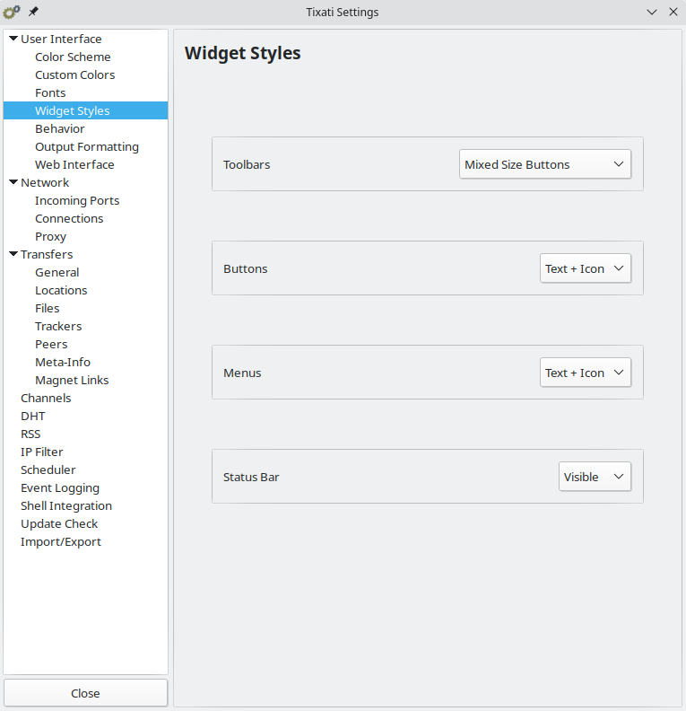 Settings - User Interface - Widget Styles - Tixati Settings - User Interface - Widget Styles - Tixati